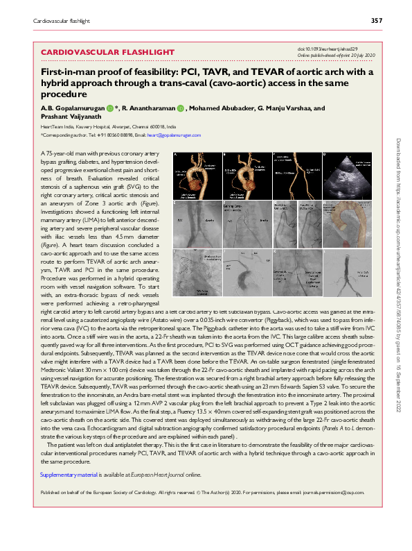 (PDF) First-in-man proof of feasibility: PCI, TAVR, and TEVAR of aortic arch with a hybrid ...