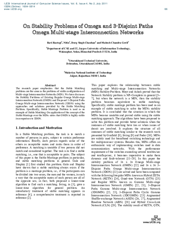 (PDF) On Stability Problems of Omega and 3-Disjoint Paths Omega Multi-stage Interconnection Networks