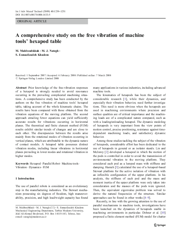 (PDF) A comprehensive study on the free vibration of machine tools ...