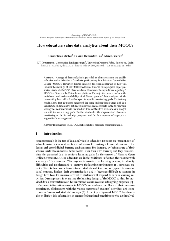 Pdf How Educators Value Data Analytics About Their Moocs