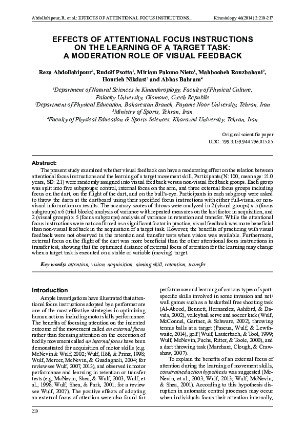 Pdf Effects Of Attentional Focus Instructions On The Learning Of A Target Task A Moderation