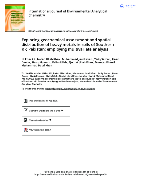 (PDF) Exploring geochemical assessment and spatial distribution of ... (PDF) Exploring geochemical assessment and spatial distribution of ...
