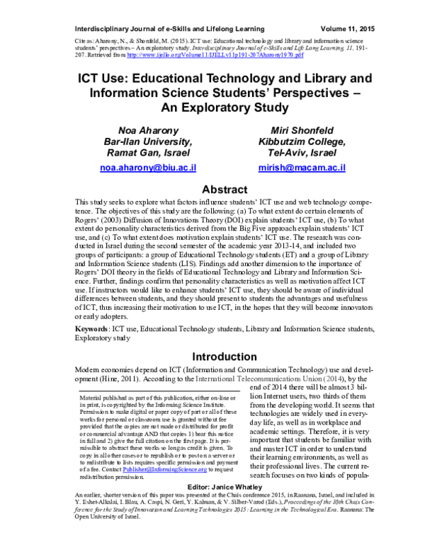 (PDF) ICT Use: Educational Technology and Library and Information ...