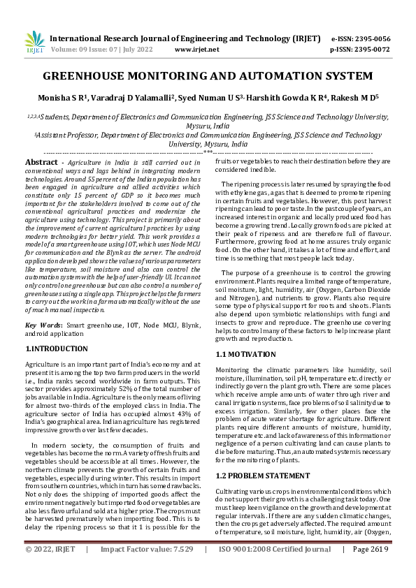 (PDF) GREENHOUSE MONITORING AND AUTOMATION SYSTEM
