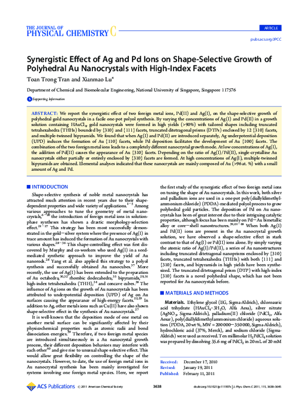 (PDF) Synergistic effect of Ag and Pd ions on shape-selective growth of ...