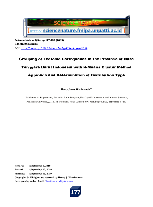 (PDF) Grouping of Tectonic Earthquakes in the Province of Nusa Tenggara Barat Indonesia with K ...