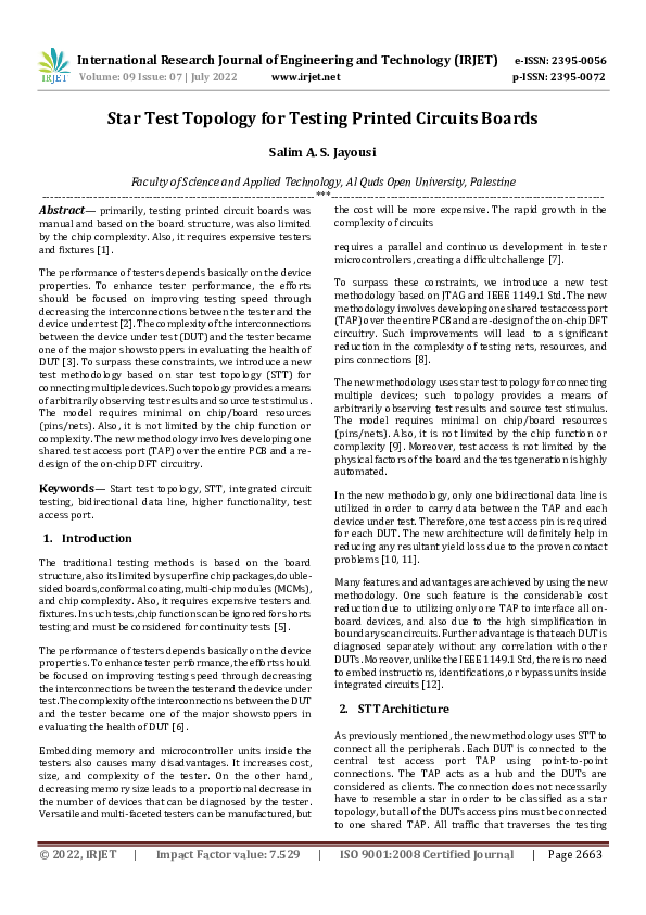 (PDF) Star Test Topology for Testing Printed Circuits Boards