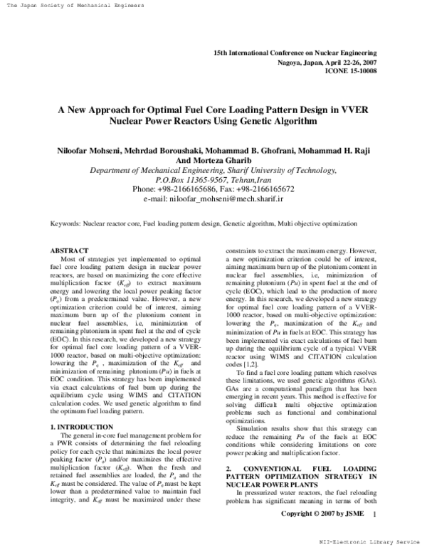 (PDF) ICONE15-10008 A New Approach for Optimal Fuel Core Loading Pattern Design in VVER Nuclear ...