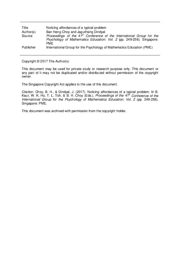 (PDF) Noticing affordances of a typical problem