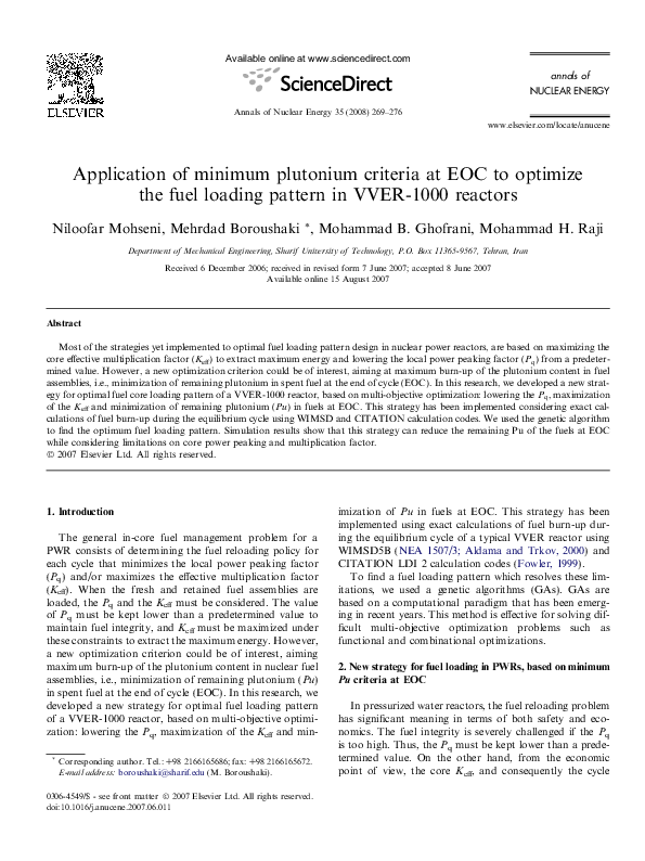 (PDF) Application of minimum plutonium criteria at EOC to optimize the fuel loading pattern in ...