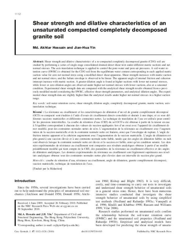 (PDF) Shear strength and dilative characteristics of an unsaturated ...