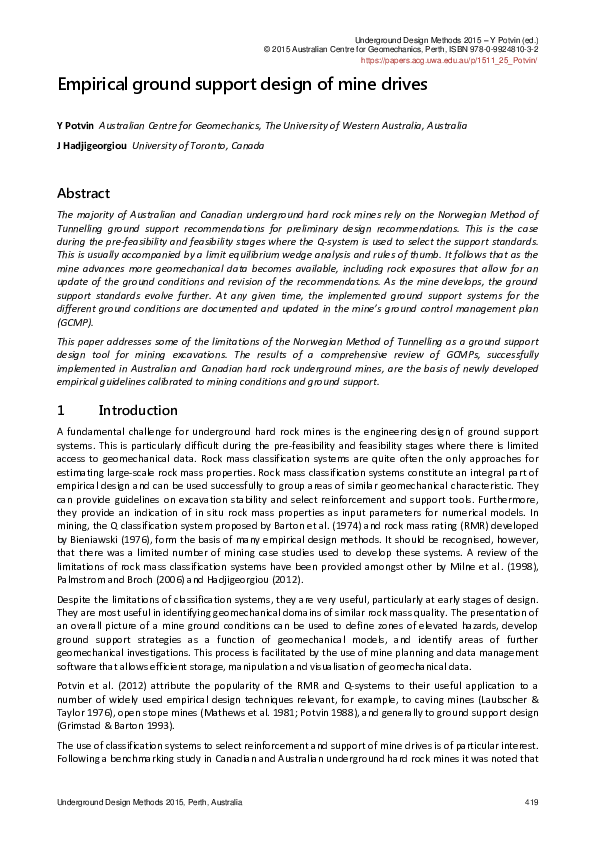 (PDF) Empirical ground support design of mine drives