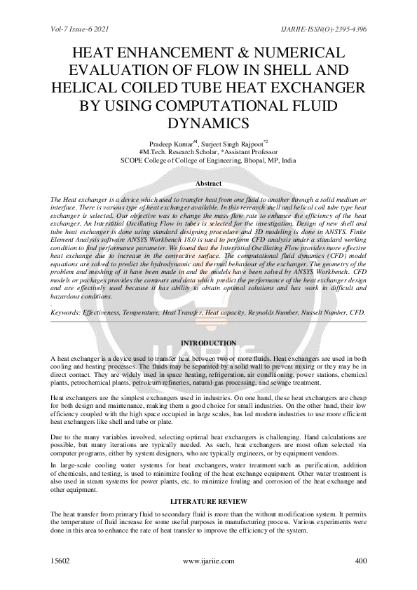 (PDF) Heat Enhancement & Numerical Evaluation of Flow in Shell and ...