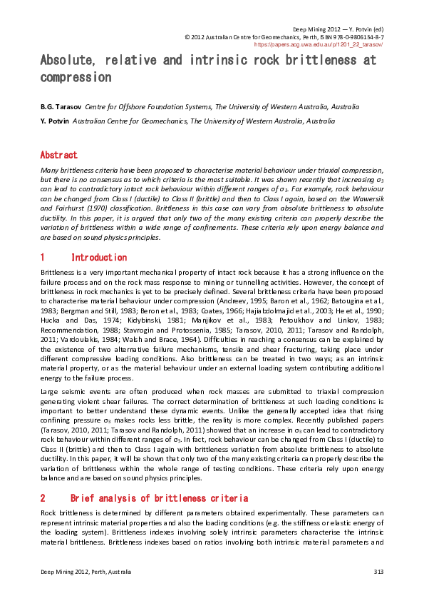 (PDF) Absolute, relative and intrinsic rock brittleness at compression