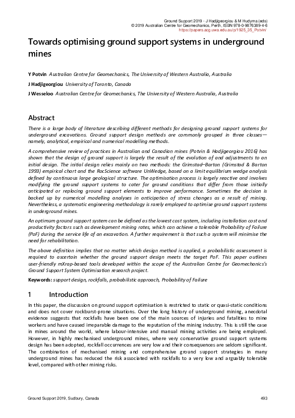 (PDF) Towards optimising ground support systems in underground mines