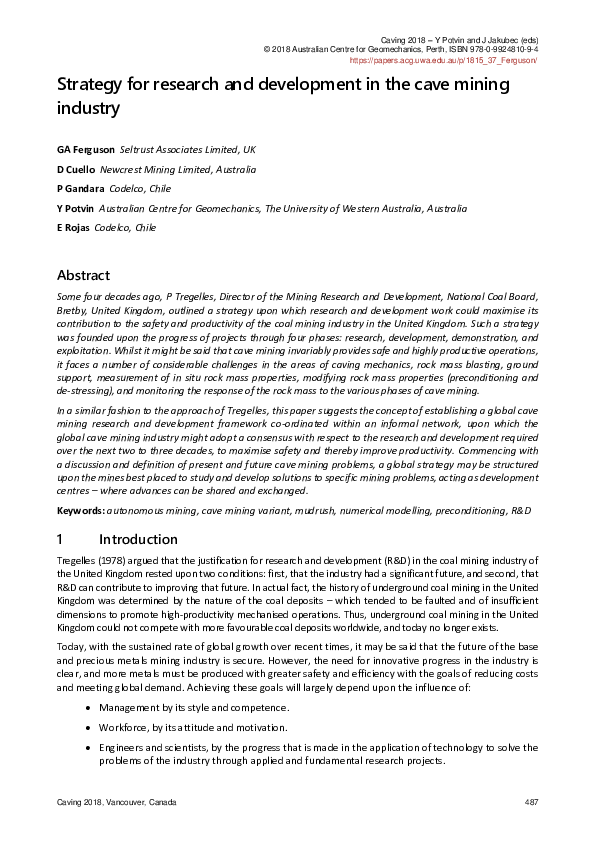 (PDF) Strategy for research and development in the cave mining industry