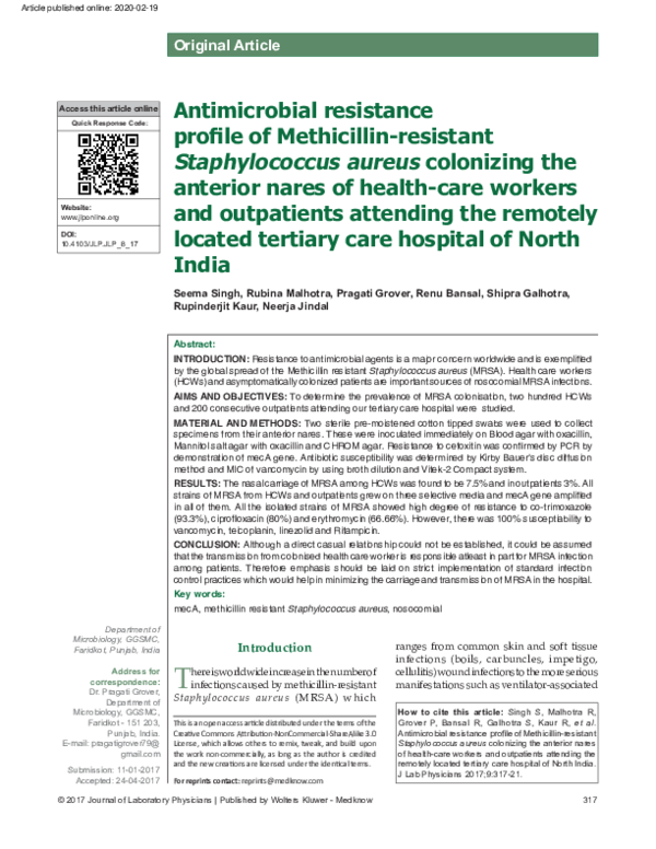 (PDF) Antimicrobial resistance profile of Methicillin-resistant ...