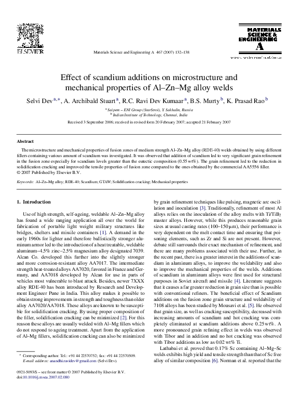 (PDF) Effect of scandium additions on microstructure and mechanical properties of Al–Zn–Mg alloy ...