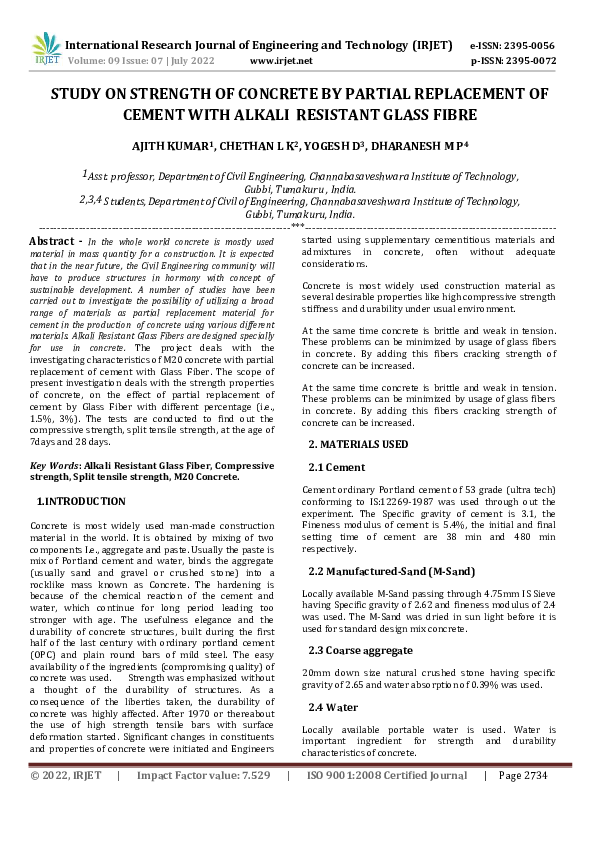 (PDF) STUDY ON STRENGTH OF CONCRETE BY PARTIAL REPLACEMENT OF CEMENT ...