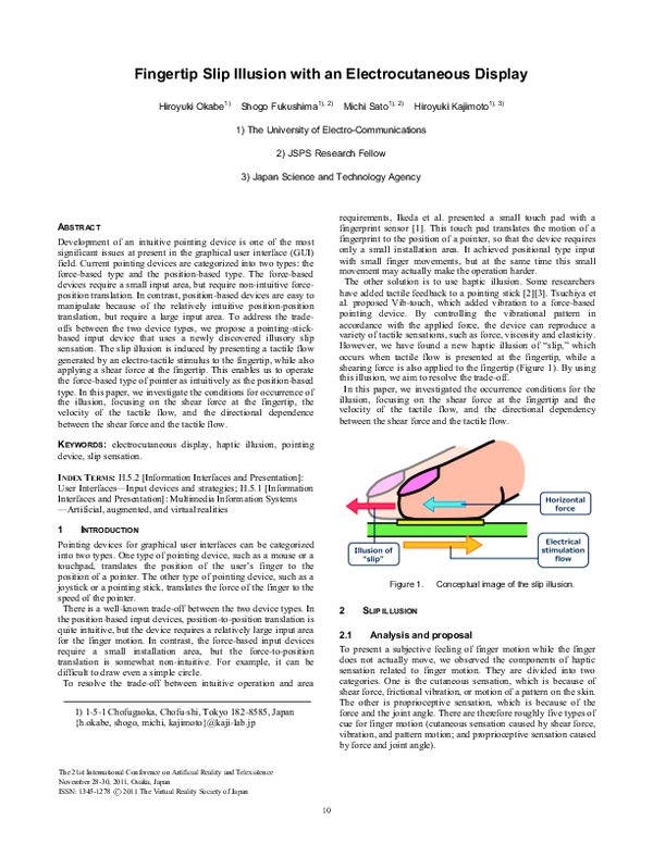 (PDF) Fingertip Slip Illusion with an Electrocutaneous Dis-play