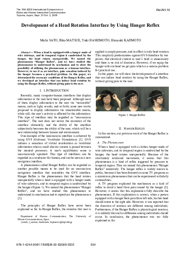 (PDF) Development of a head rotation interface by using Hanger Reflex
