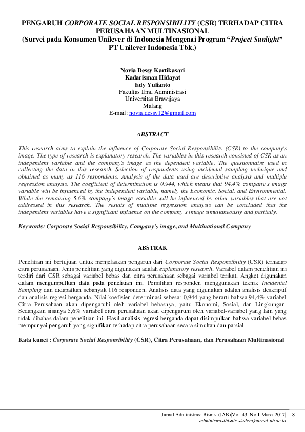 (PDF) PENGARUH CORPORATE SOCIAL RESPONSIBILITY (CSR) TERHADAP CITRA ...