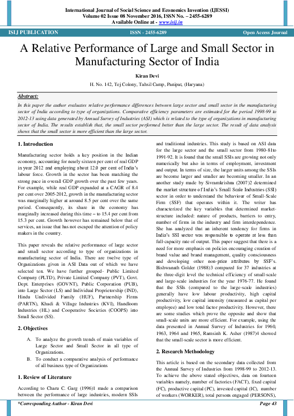 (PDF) A Relative Performance of Large and Small Sector in Manufacturing ...