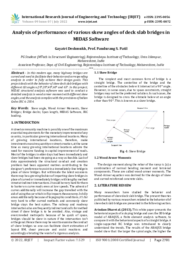 (PDF) Analysis of performance of various skew angles of deck slab ...