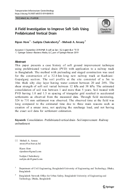 (PDF) A Field Investigation to Improve Soft Soils Using Prefabricated ...