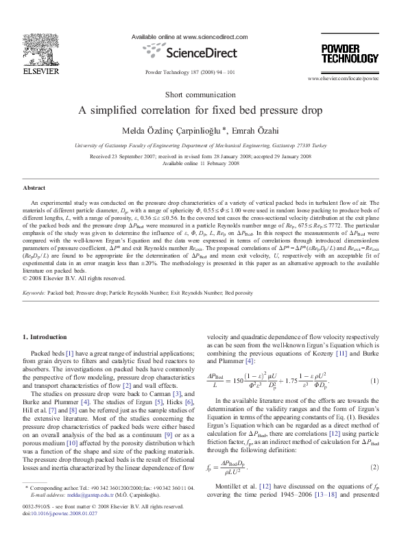 (PDF) A simplified correlation for fixed bed pressure drop