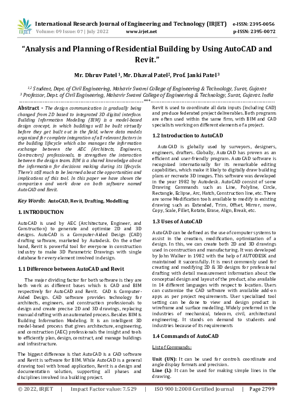 (PDF) "Analysis and Planning of Residential Building by Using AutoCAD and Revit."