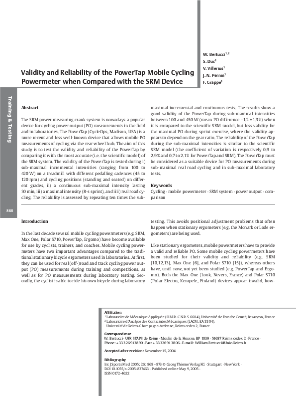 (PDF) Validity and Reliability of the PowerTap Mobile Cycling Powermeter when Compared with the ...
