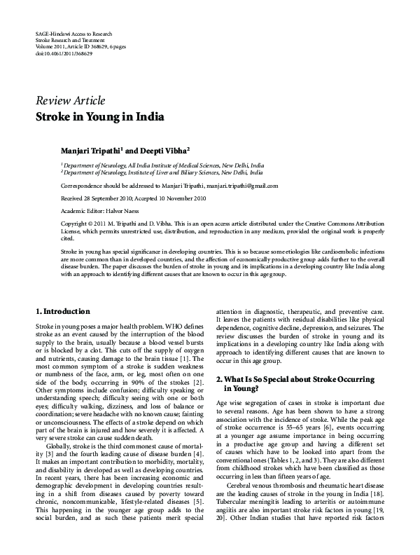 (PDF) Stroke in Young in India