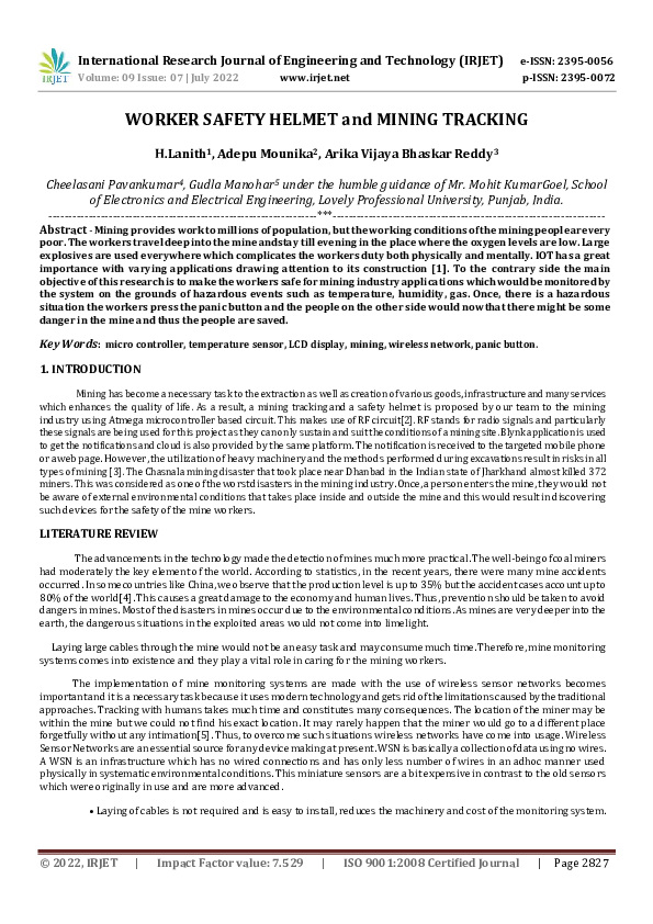 Pdf Worker Safety Helmet And Mining Tracking