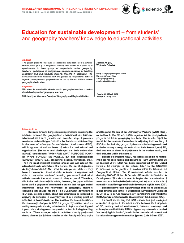 (PDF) Education for sustainable development – from students’ and ...