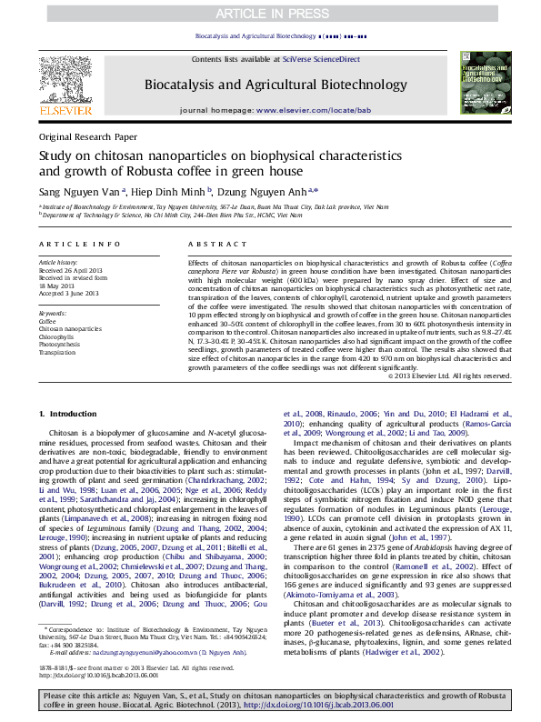 (PDF) Study on chitosan nanoparticles on biophysical characteristics and growth of Robusta ...
