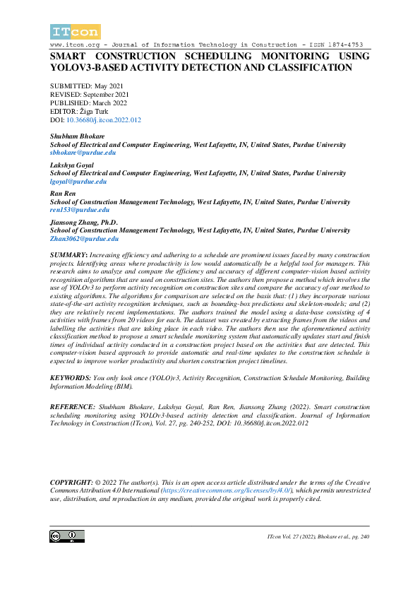 (PDF) YOLOv3 for Efficient Construction Activity Recognition
