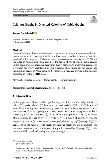 (PDF) Coloring Graphs in Oriented Coloring of Cubic Graphs