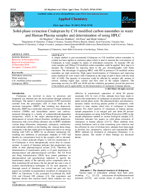 (PDF) Solid-phase extraction Citalopram by C 18 modified carbon nanotubes in water and Human ...