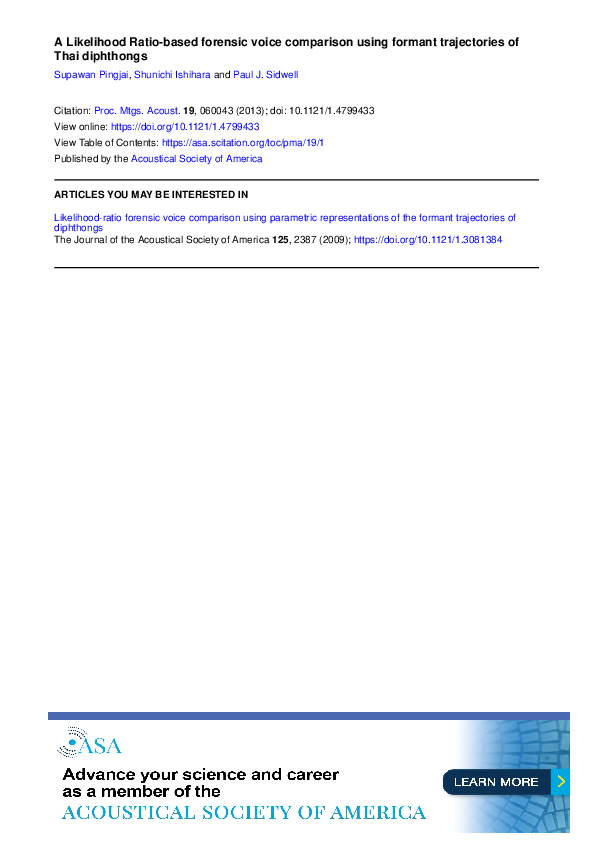 Pdf A Likelihood Ratio Based Forensic Voice Comparison Using Formant Trajectories Of Thai