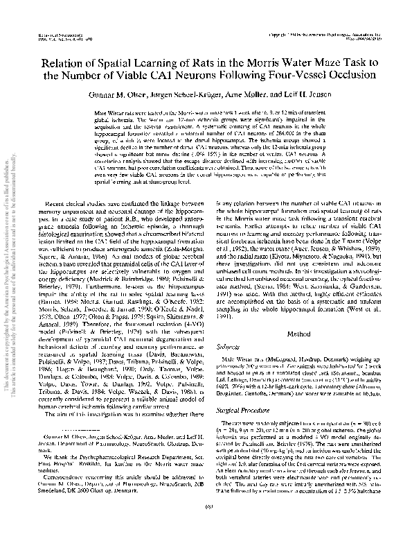 (PDF) Relation of spatial learning of rats in the Morris water maze ...