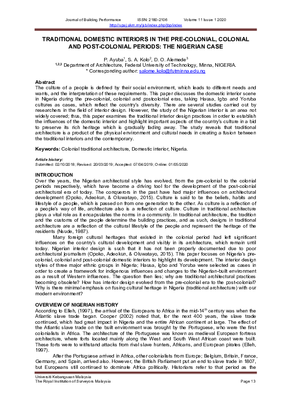 (PDF) Traditional Domestic Interiors in the Pre-Colonial, Colonial and ...