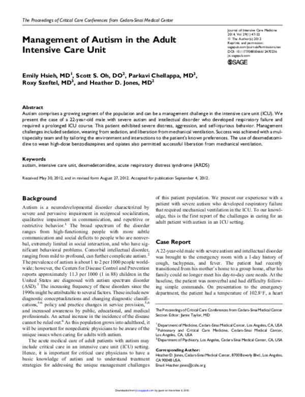(PDF) Management of Autism in the Adult Intensive Care Unit