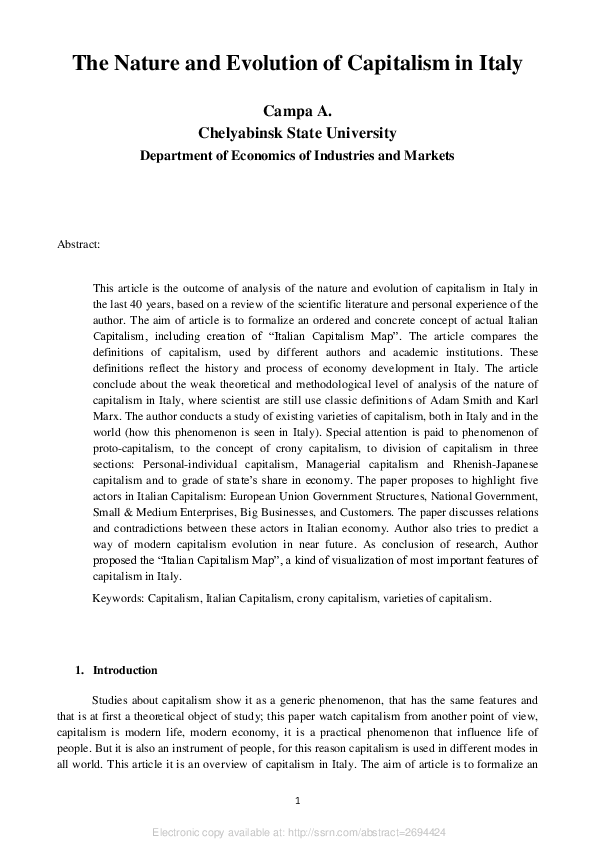 (PDF) The Nature and Evolution of Capitalism in Italy