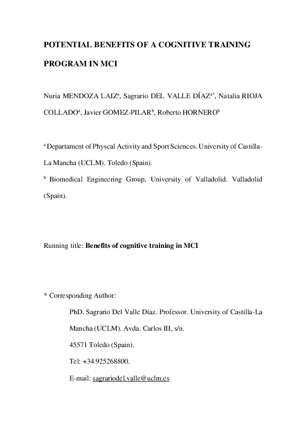 (PDF) Potential benefits of a cognitive training program in mild cognitive impairment (MCI)