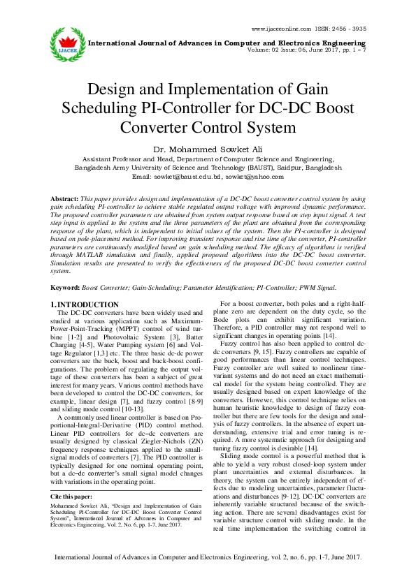 Pdf Design And Implementation Of Gain Scheduling Pi Controller For Dc