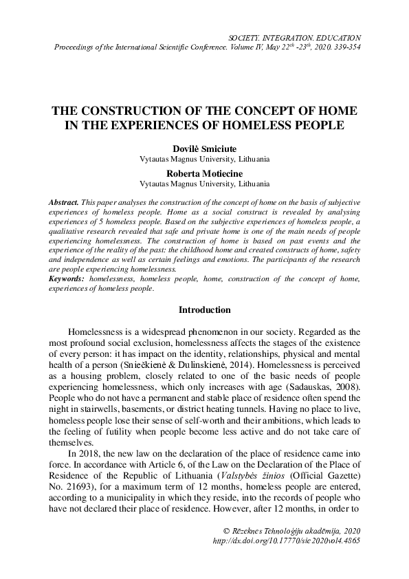 (PDF) The Construction of the Concept of Home in the Experiences of ...