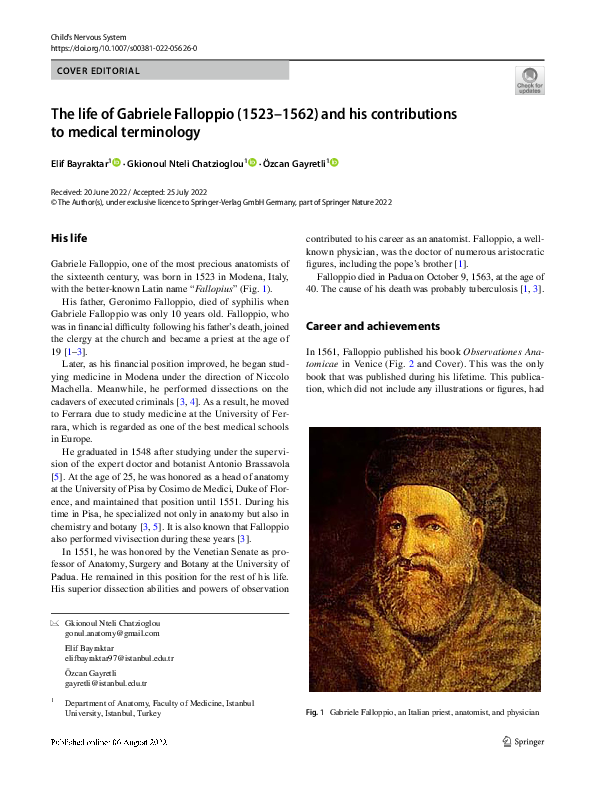 (PDF) The life of Gabriele Falloppio (1523–1562) and his contributions ...