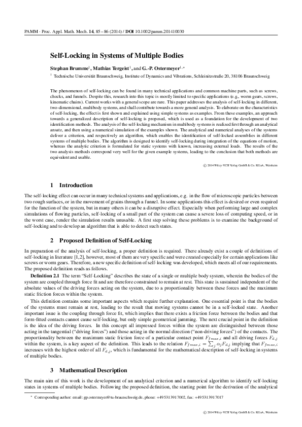 (PDF) Self-Locking in Systems of Multiple Bodies