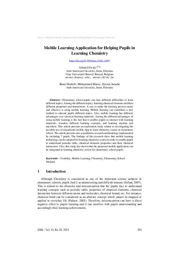 (PDF) Mobile Learning Application for Helping Pupils in Learning Chemistry